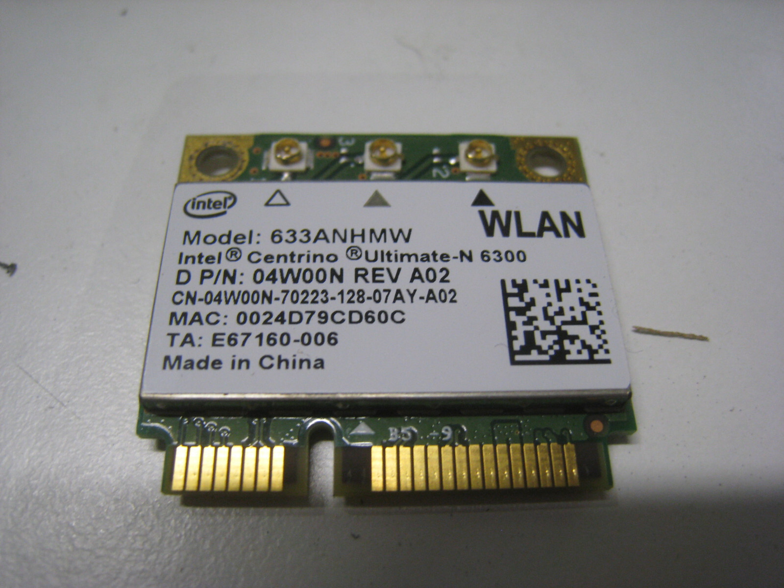 Intel Centrino Ultimate-N 6300 633ANHMW 450Mbp Wireless WIFI Half Mini ...