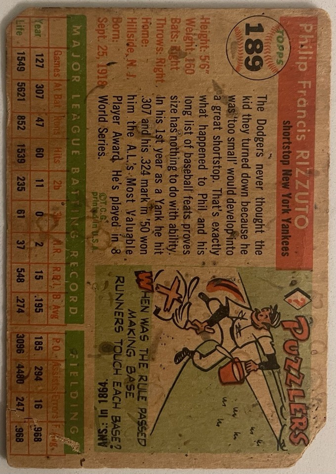 Phil Rizzuto 1955 Topps - High # - #189 | eBay