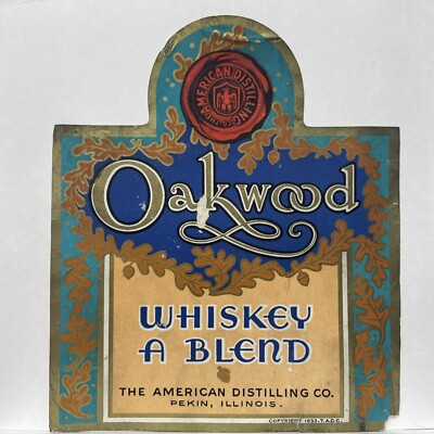 The American Distilling Co. Oakwood Whiskey Label - Pekin, Illinois | eBay