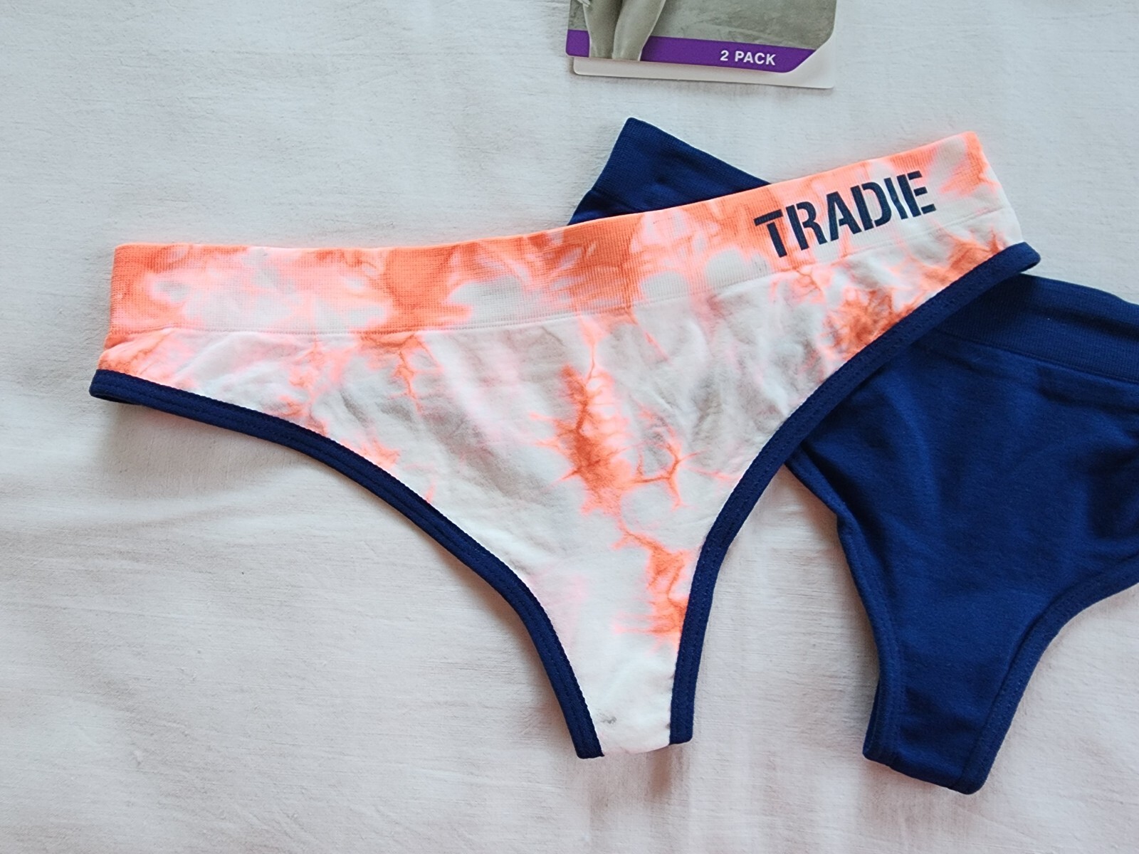 Tradie Ladies Side Seamfree Tie Dye / Navy G String Brief 2 Pack Size 8 ...