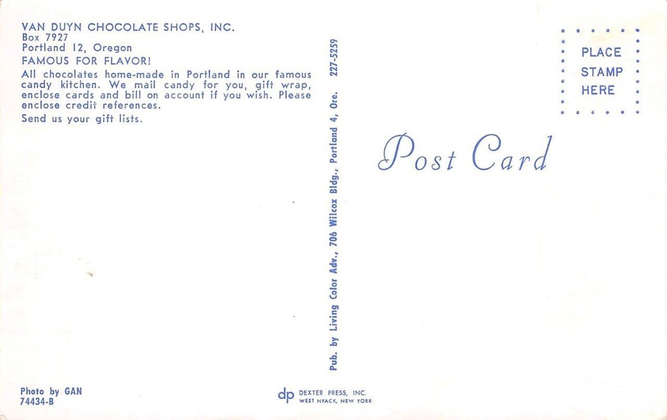 Portland, Oregon VAN DUYN CHOCOLATE SHOPS INC Candy Store 1950s Vintage ...