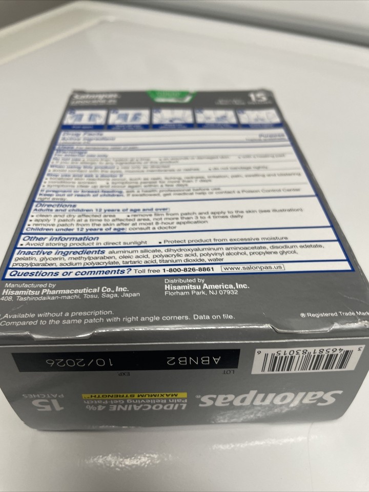 Salonpas 4% Pain Relieving Gel-Patch Maximum Strength 15 Patches 10/26 ...