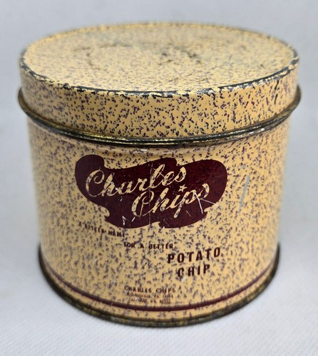 Vintage Charles Chips Small Potato Chip Tin – Retro Speckled Yellow ...