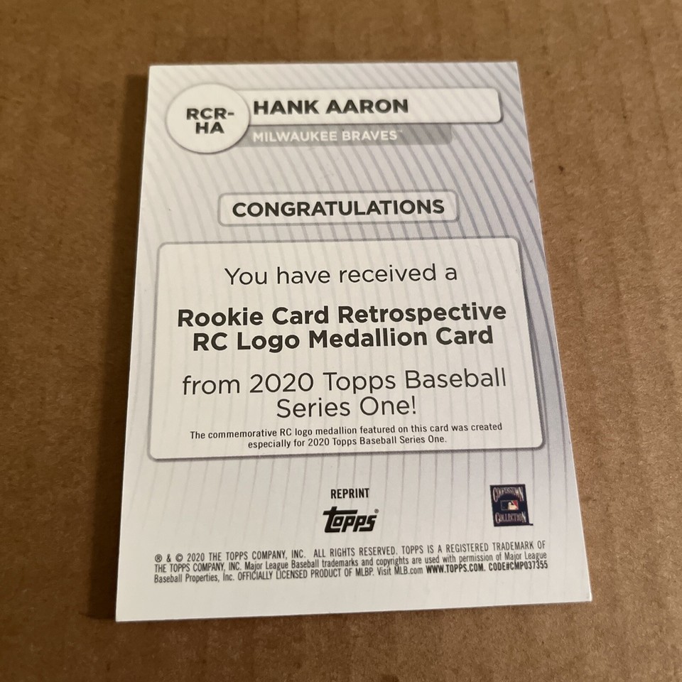 HANK AARON 2020 Rookie Card Retrospective RC LOGO Medallion #RCR-HA ...