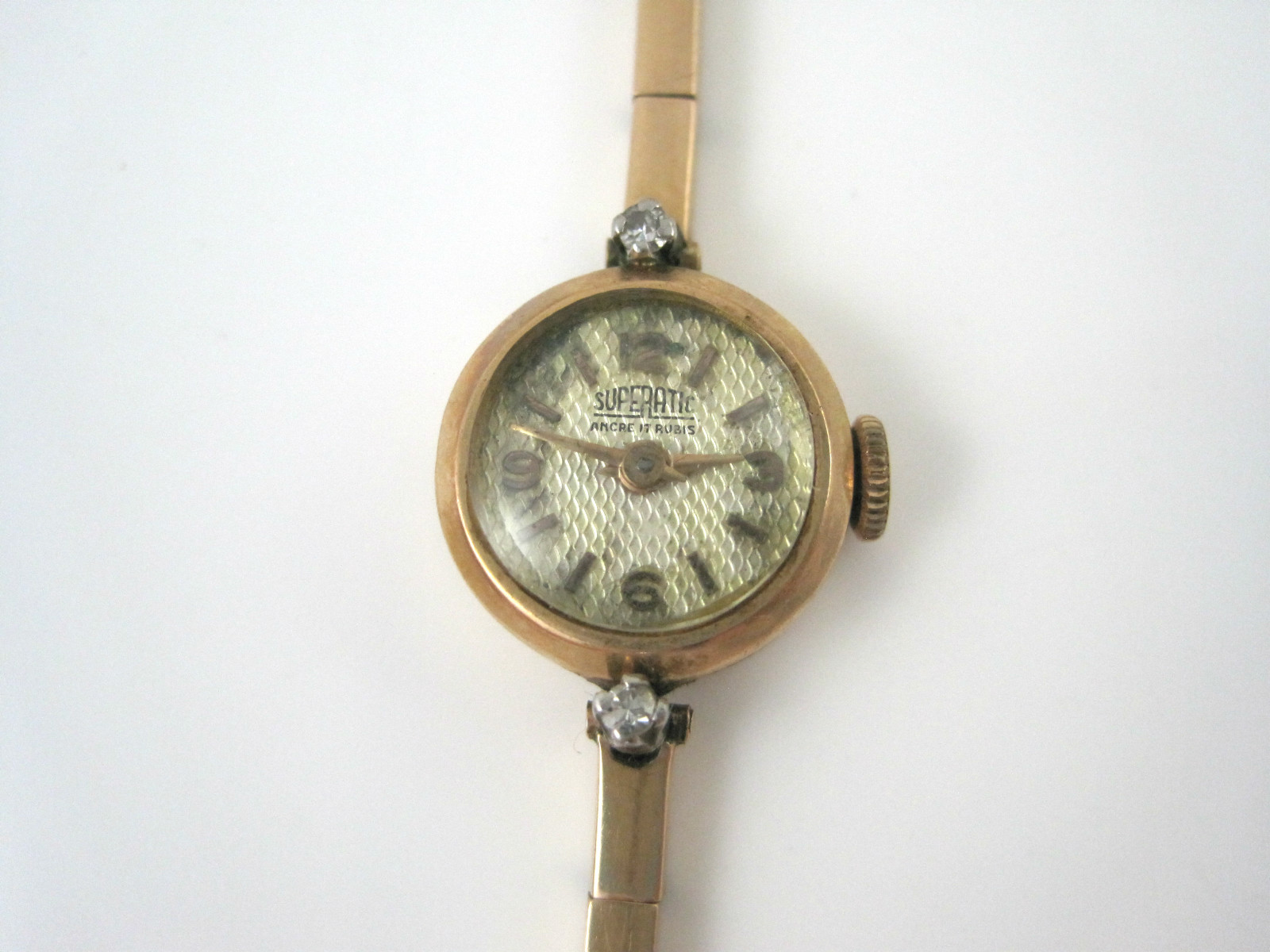 18k 750 Rose Gold Superatic Ancre 17 Rubis Diamonds Wristwatch Ladies ...