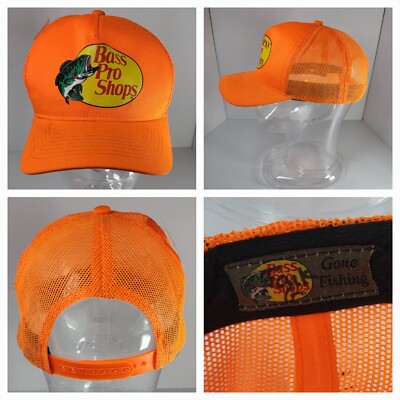 Bass Pro Shops Orange Baseball Cap Hat Mesh Back Strap back | eBay