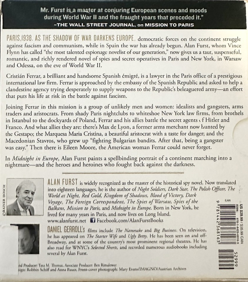 Midnight in Europe by Alan Furst CD Audio Book Historical Fiction WWII ...