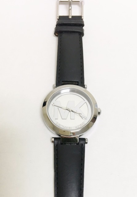 Michael Kors Womens Silver Tone Logo Dial Leather Strap Watch MK2458 ...