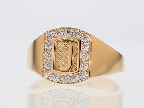 10k or 14k Yellow Gold White CZ Block Letter J Initial Mens Brilliant ...