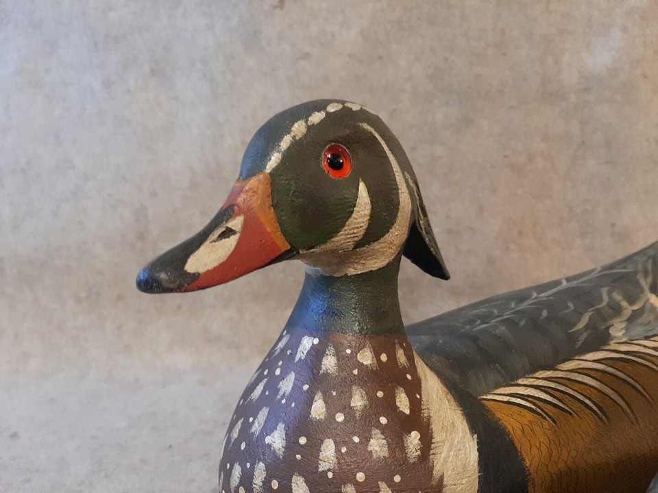 Pair Carved Wood Duck Decoys branded Reggie Birch Chincoteague VA | eBay