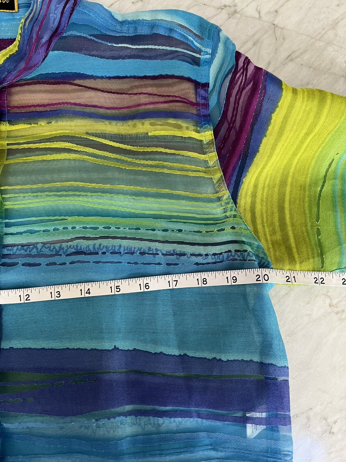 Mirasol Colorful Art to Wear Sheer 3/4 Sleeve Blouse … - Gem