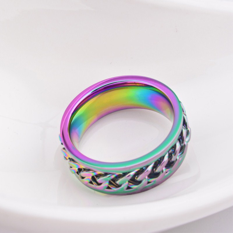 8mm Rainbow Spinner Chain Band Men's Stainless Steel Wedding Gift Ring ...