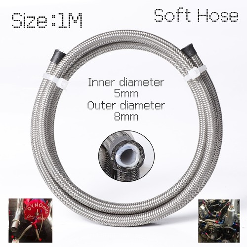 STAINLESS STEEL BRAIDED PTFE FUEL HOSE LINE OIL PETROL HOSE 5MM x ...