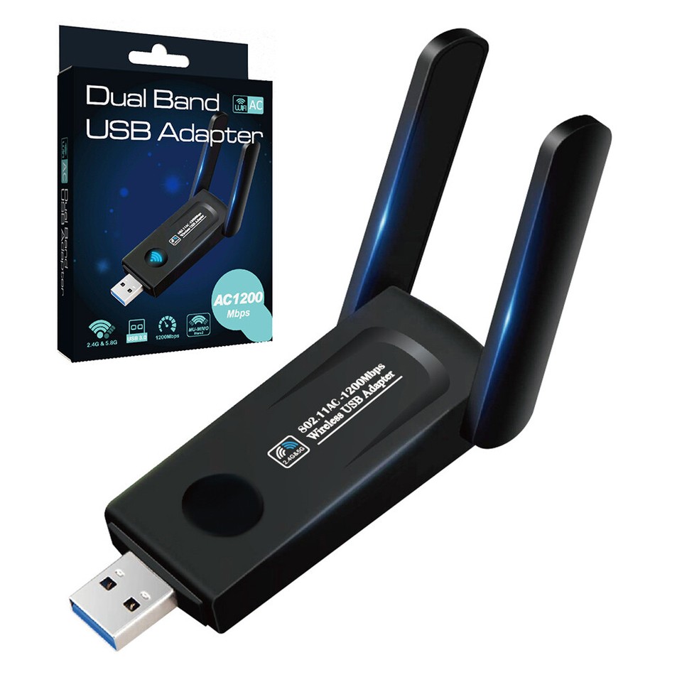 1200Mbps USB 3.0 WiFi Dongle Dual Antenna Ethernet Receiver for Desktop ...