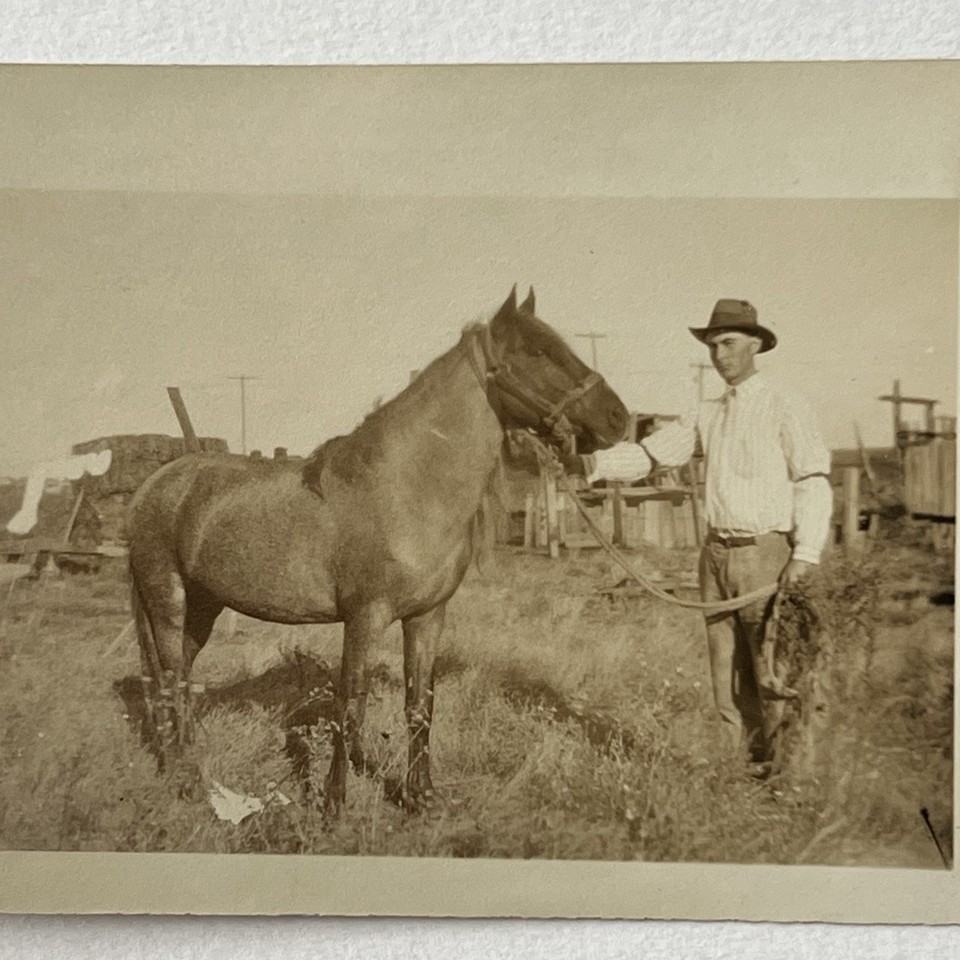 Vintage Snapshot Photograph Handsome Young Man Horse Cowboy Wild West ...