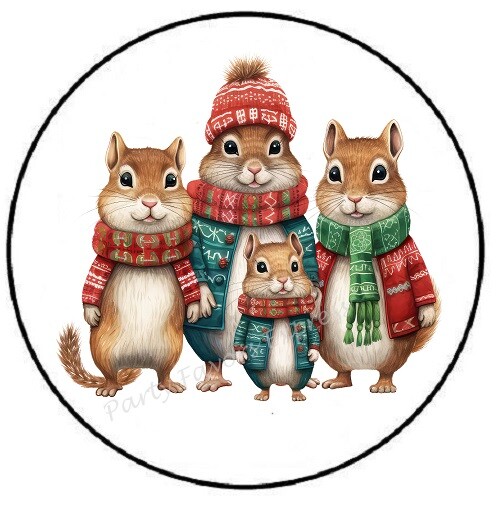 CHRISTMAS SQUIRREL FAMILY ENVELOPE SEALS LABELS STICKERS PARTY FAVORS ...