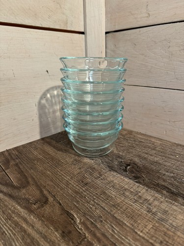 Vintage Lot of 8 PYREX #463 Blue Tint Custard Cups 3 Ring Scalloped ...