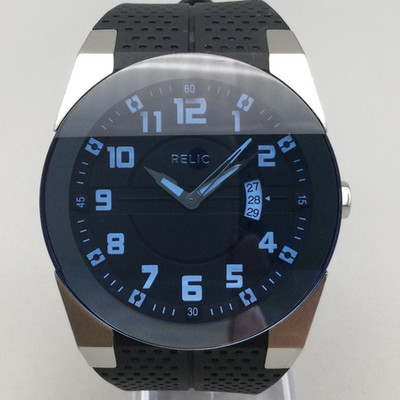 Relic Watch Mens 42mm Black Blue Analog Date Rubber Stainless Steel New ...
