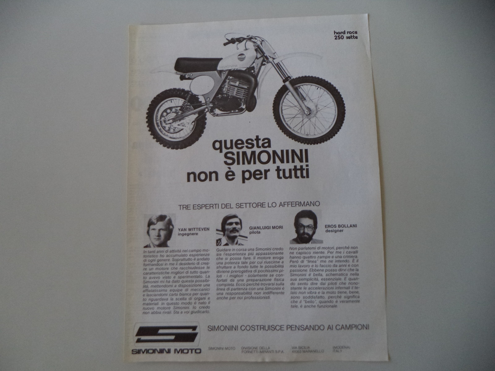 advertising Pubblicità 1977 MOTO SIMONINI HARD RACE 250 SETTE e ...