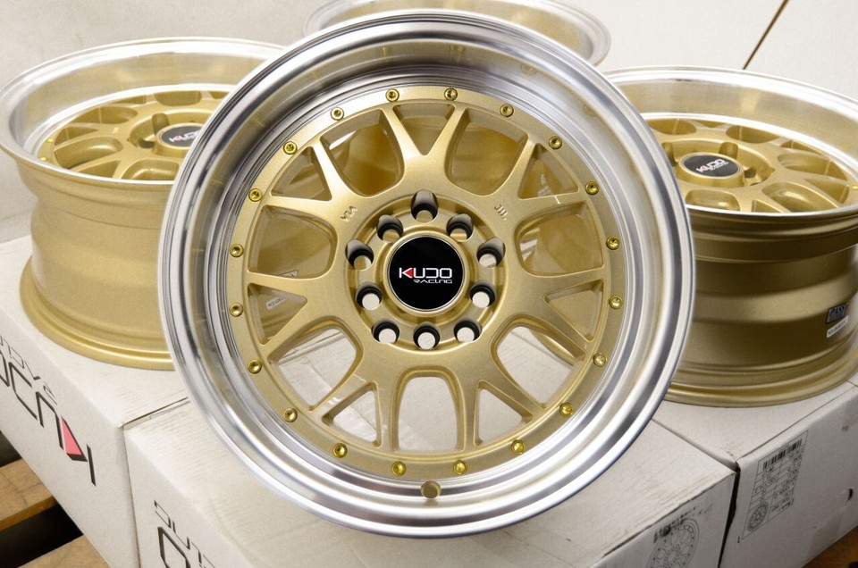 Kudo Racing Fatal 15x8 5x100 5x114.3 5x4.5 10mm Gold Polish Lip Wheels ...