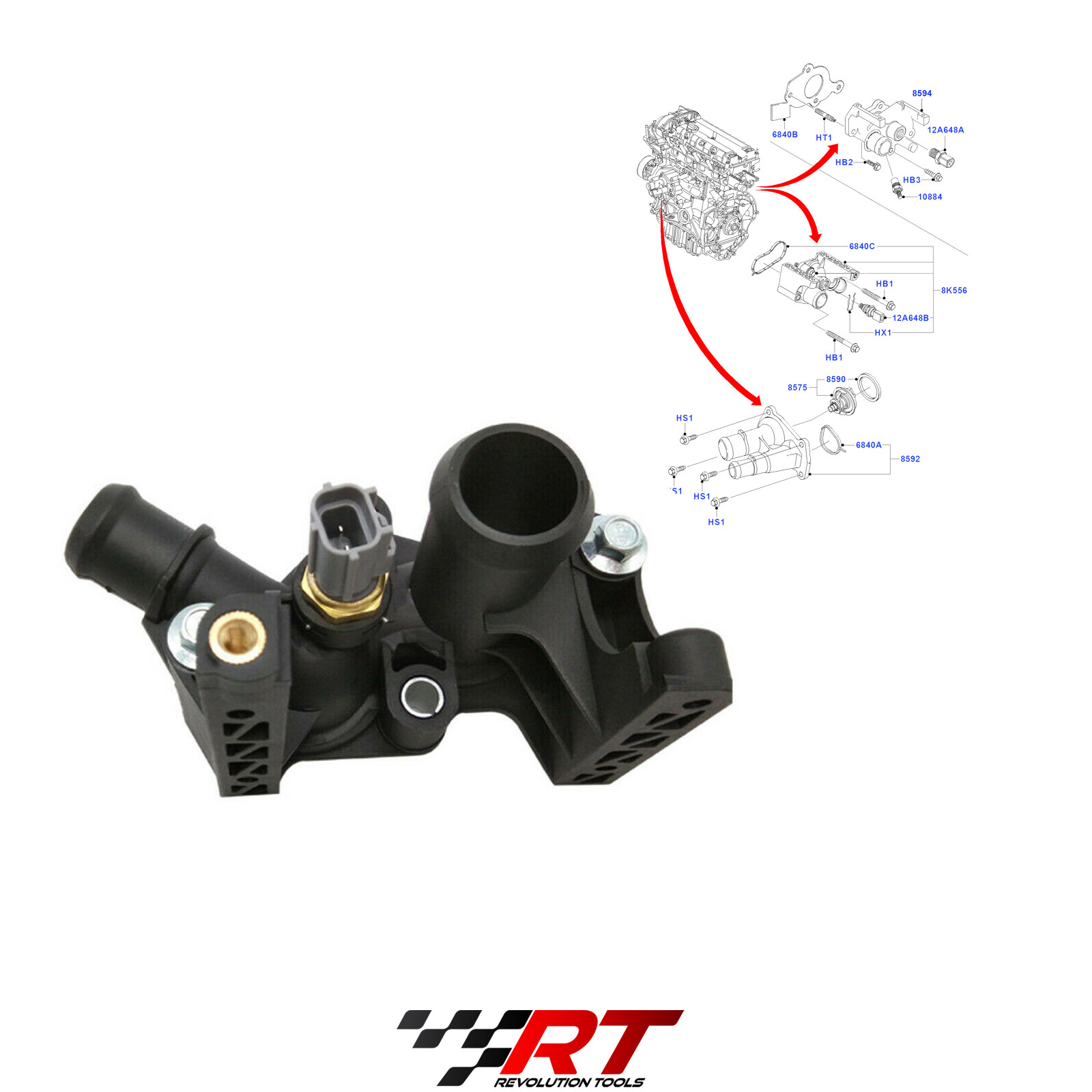 Ford Focus C-Max Fiesta Puma Fits Thermostat Coolant Flange Pipe Sensor ...