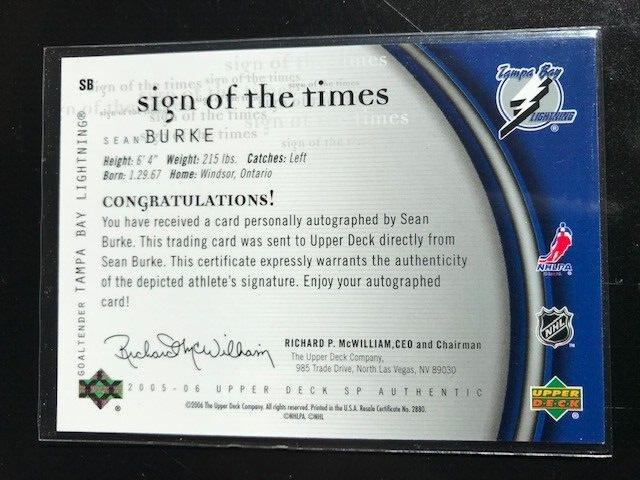 2005-06 SP Authentic sign of the times SB Sean Burke | eBay