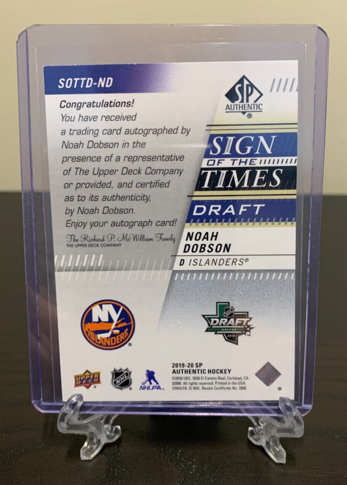2019-20 UD SP Authentic Noah Dobson Sign Of The Times Draft *INSCRIBED ...