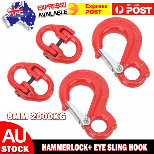 2X 2000kg 8mm Hammerlock + Eye Sling Hook Safety Chain Trailer ...