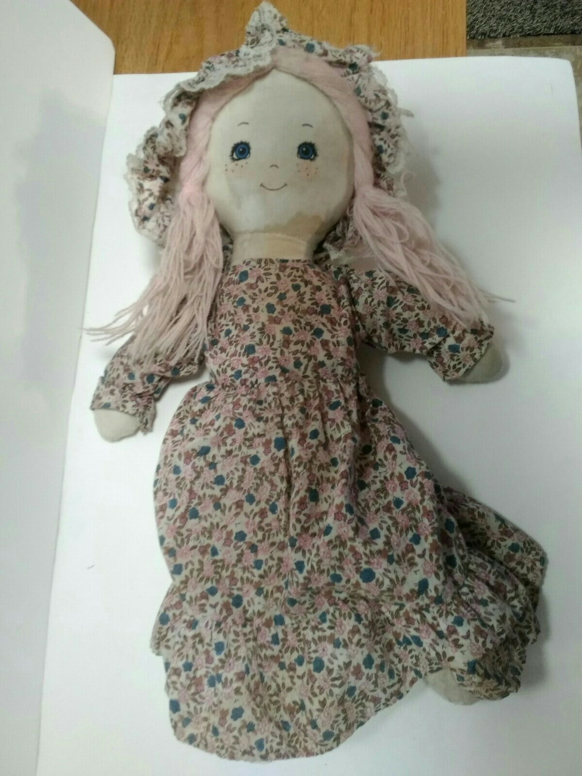 Antique Rag Doll In Calico Dress And Bonnet | eBay