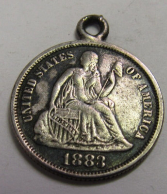 UNITED STATES ORNATE VICTORIAN LOVE TOKEN LIBERTY SEATED 1883 DIME ...