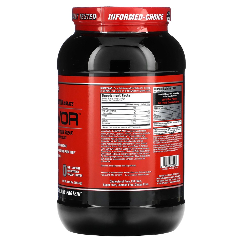 MuscleMeds, Carnivor, Bioengineered Beef Protein Isolate, Chocolate, 2. ...