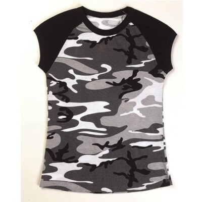 Medium Womans CITY CAMO RAGLAN SHIRT Top Camoflauge Ladies Gray Shirt ...