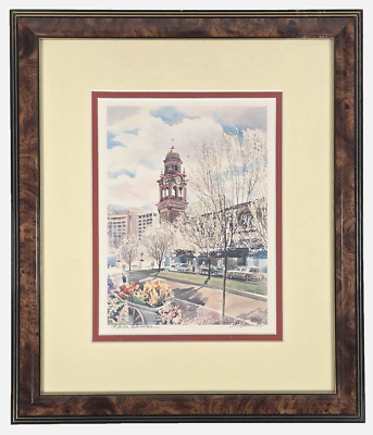 VTG JR Hamil PLAZA BLOSSOMS Matted Framed Signed Watercolor Print ...