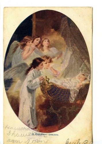 Sweetest Dreams-Angels Watch Over Sleeping Baby-Vintage Art Religious ...