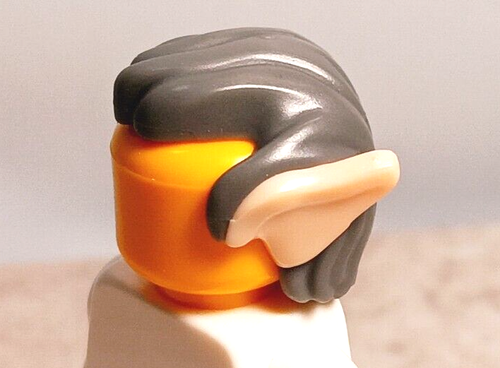 New LEGO Elf Wig Big Ears Dark Gray Hair Widows Peak Grandpa Dad King ...