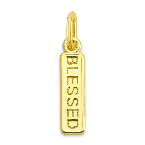 Solid 10k/14k Gold 'Blessed' Engraved Rectangle Charm - Inspirational ...