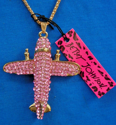 BETSEY JOHNSON GOLD TONED & PINK RHINESTONE AIRPLANE 28" NECKLACE | eBay