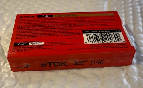 TDK D46 (1988 packaging) TYPE I BLANK CASSETTE TAPE (1) (SEALED) RARE ...