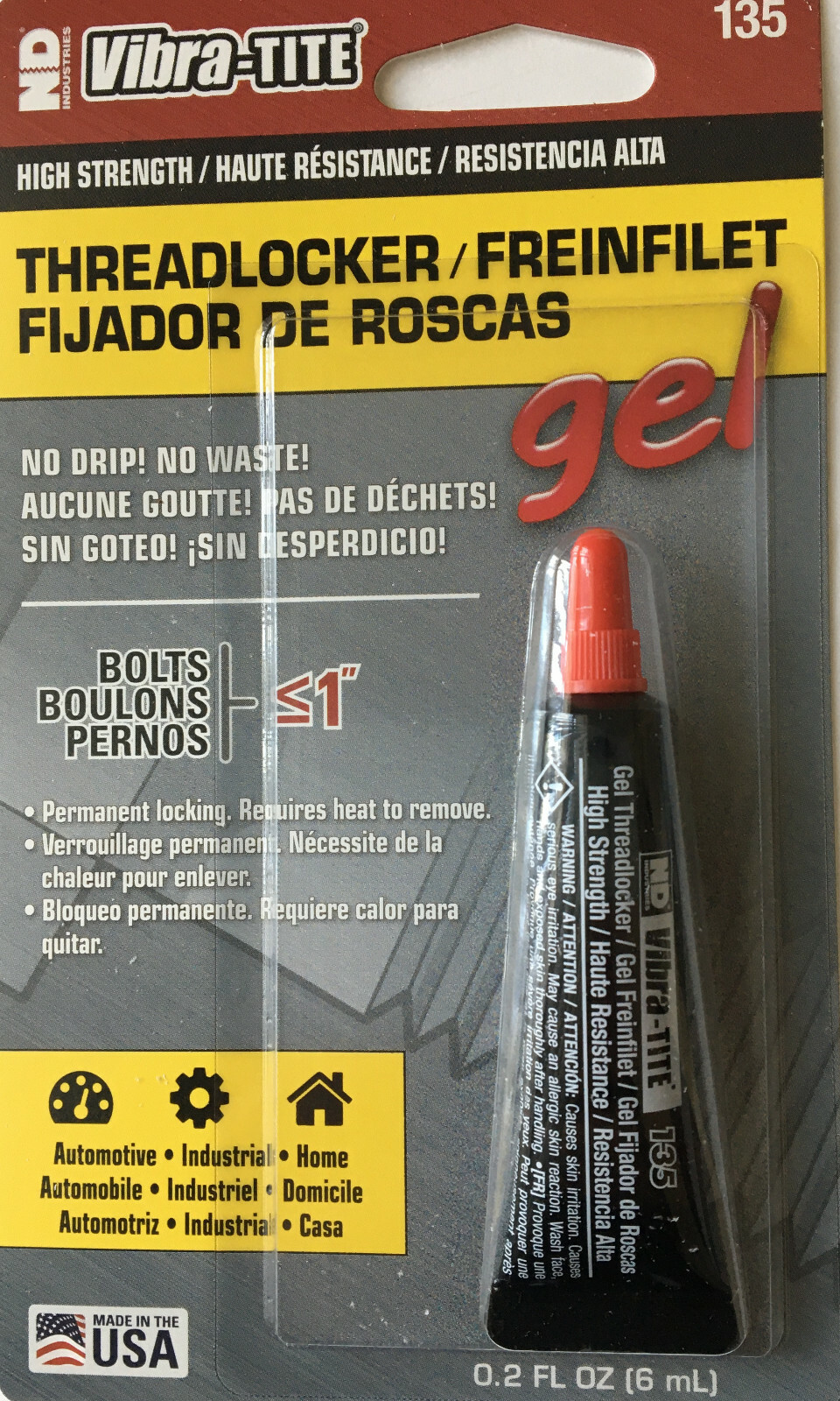 Vibra-Tite Threadlocker High Strength Red Gel Lock Tight - 0.2 FL OZ (6 ...
