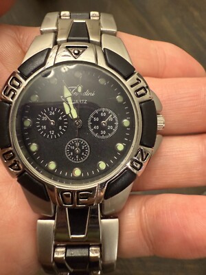 Fondini Watch Quartz Silver And Black Stainless Steel Men's Wristwatch ...