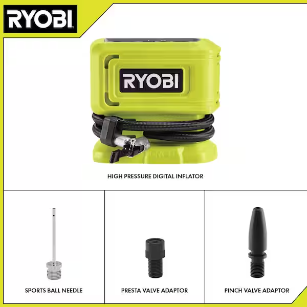 RYOBI 18V Cordless High Pressure Digital Inflator Air Compressor Tire ...