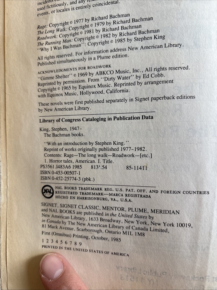 VERY RARE!! Stephen King The Bachman Books TRUE 1st Edition $19.95 NAL ...