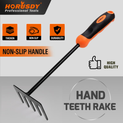 5-Prong Design Carbon Steel Hand Teeth Rake Garden Pade Seeding Digging ...