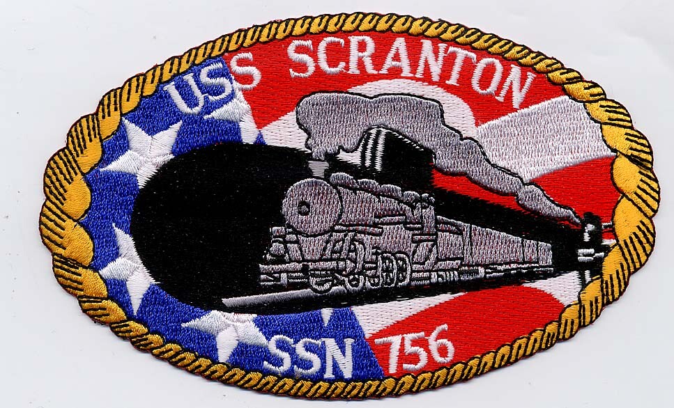 USS Scranton SSN 756 - Crest, Train inside sub 6 x 3.75 inch Fully Emb ...