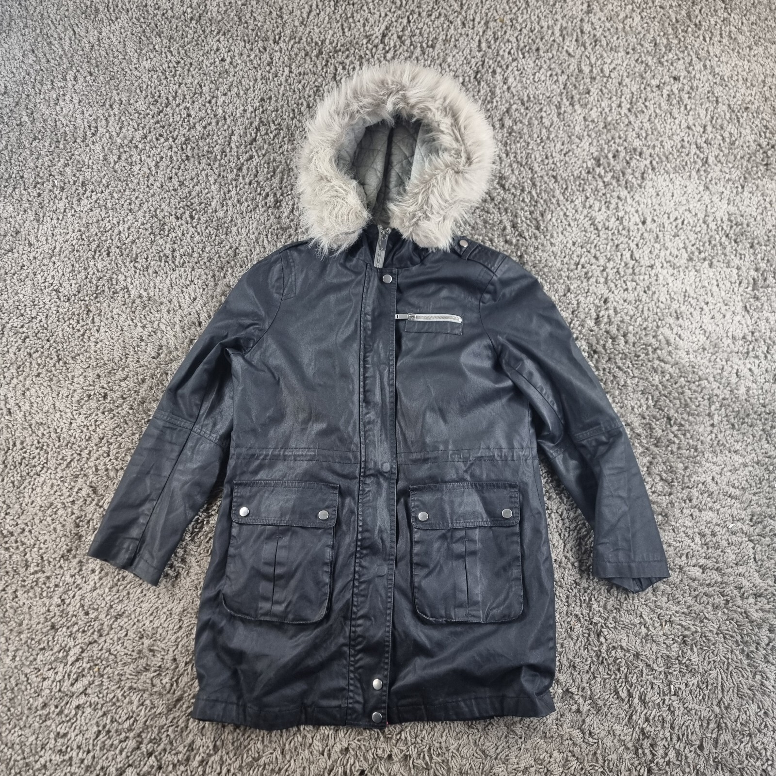 Mint Velvet Coat Womens 10 Parka Jacket Long Grey Fau… - Gem