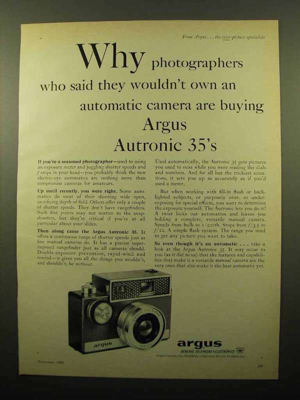 1960 Argus Autronic 35 Camera Ad - Wouldn't Own | eBay