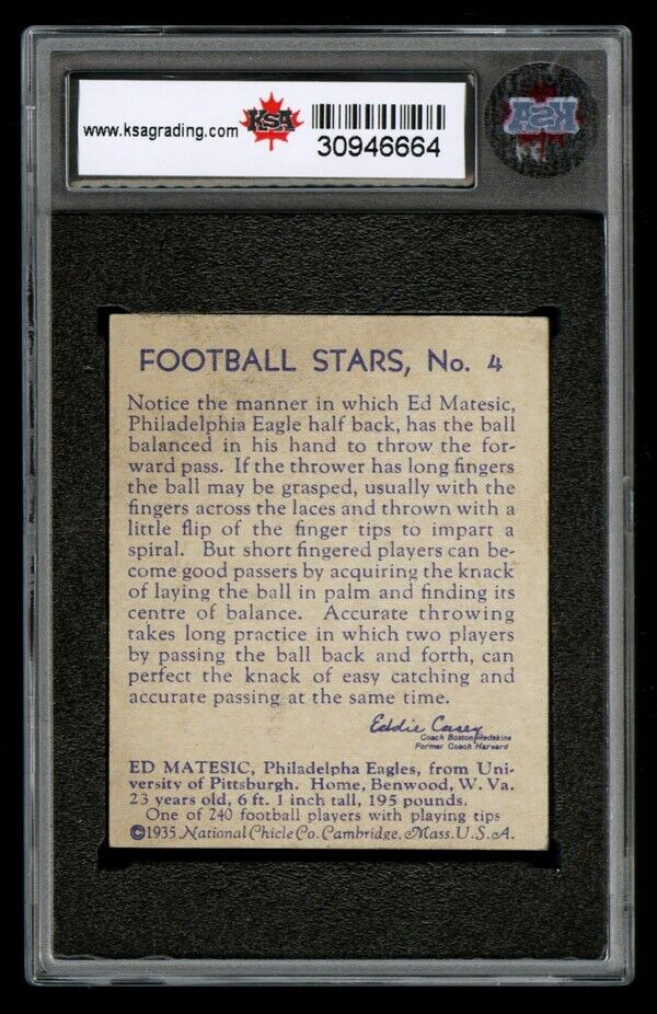 1935 NATIONAL CHICLE 4 ED MATESIC KSA 8 PHILADELPHIA EAGLES CORRECTED ...