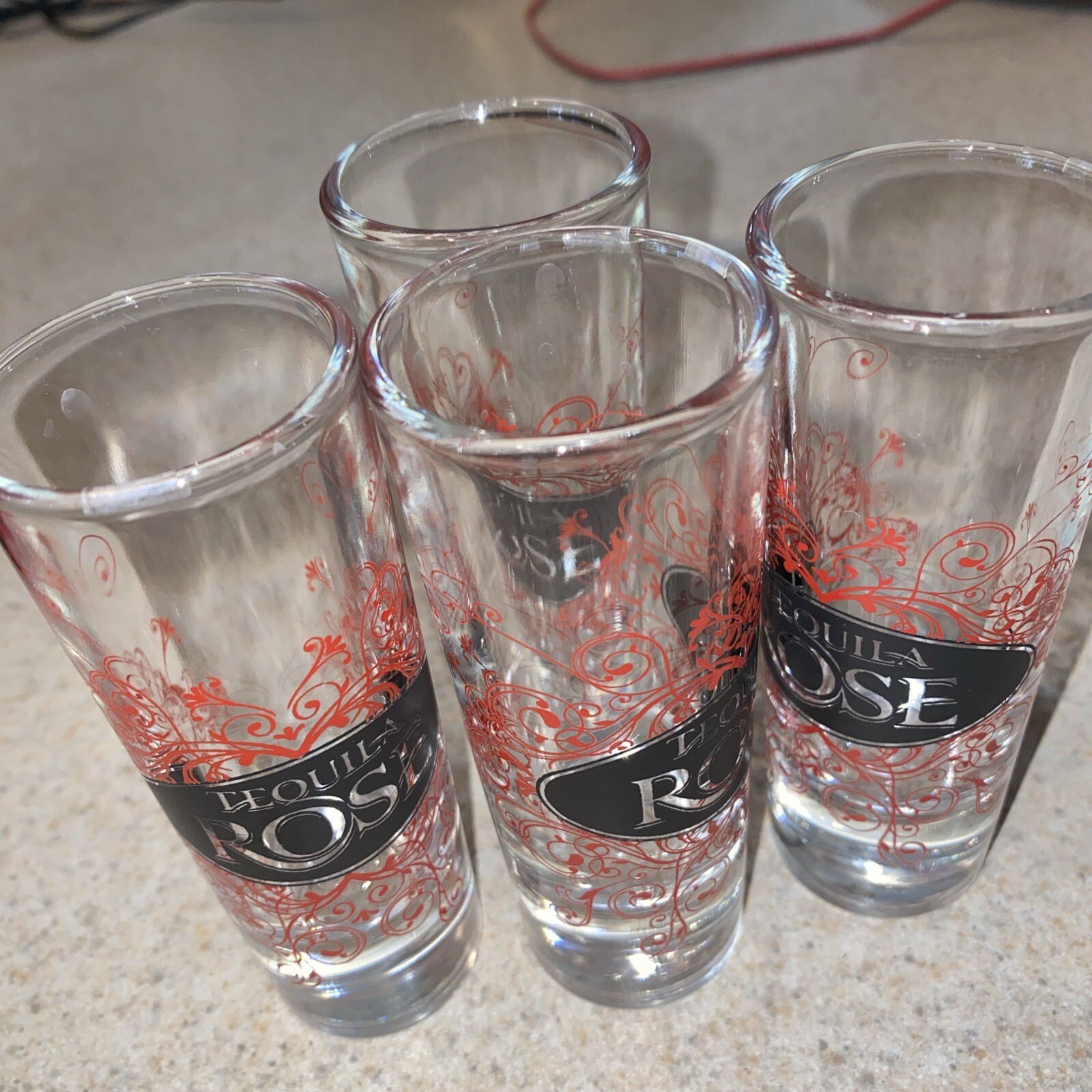 Tequila Rose Shot Glass With Red Scroll Design 4"tall Lot Of 4 | eBay UK