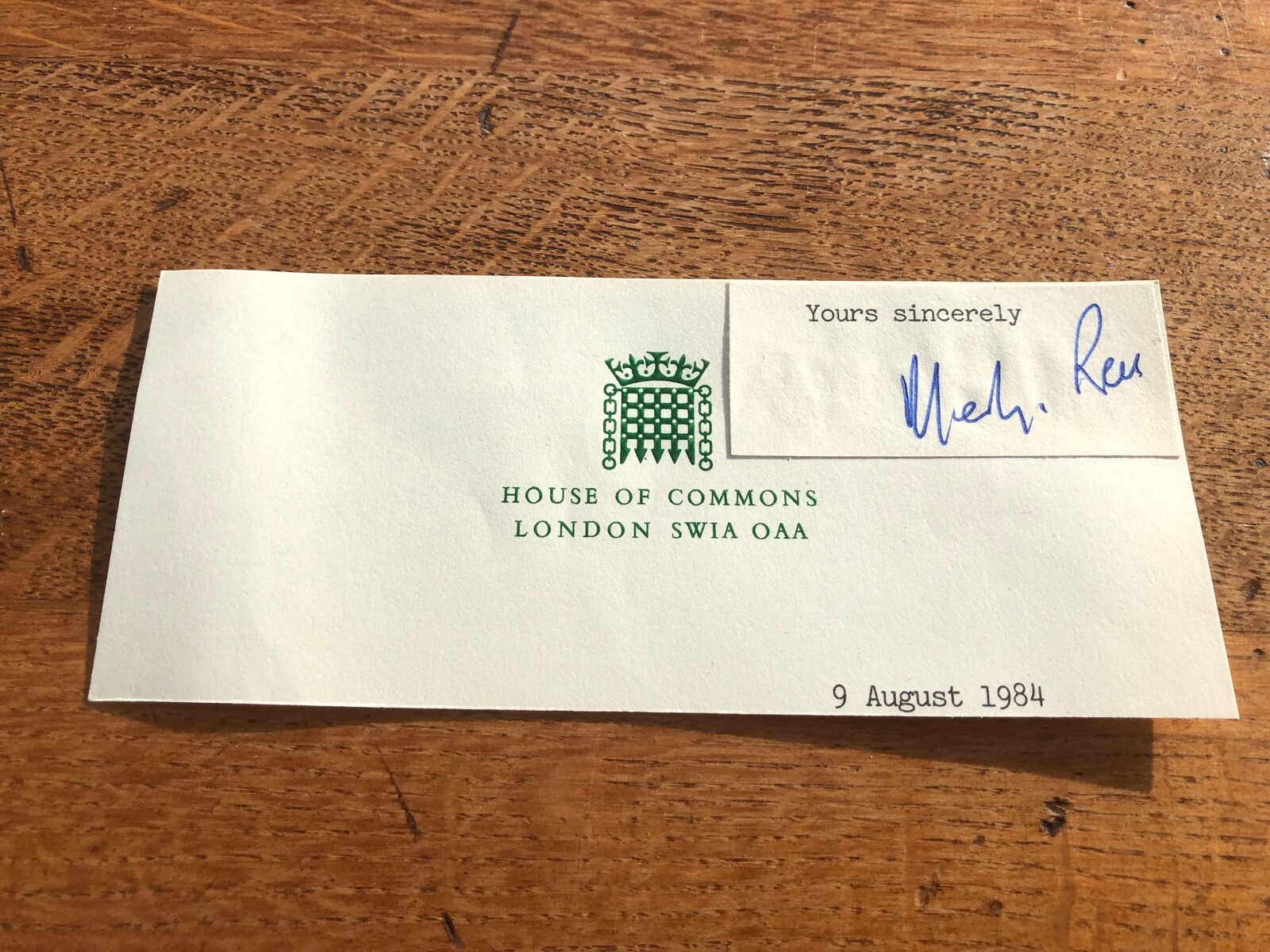 1984 signiture from merlyn rees mp ( house of commons paper ) | eBay UK