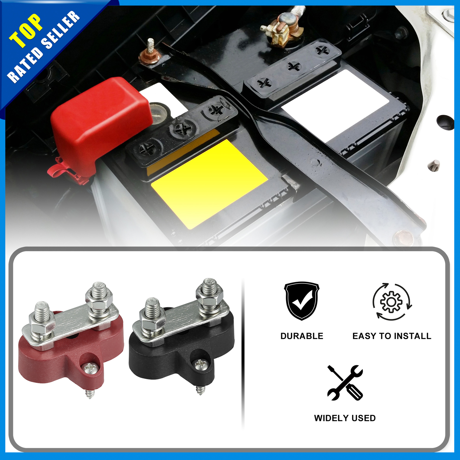 Pack of 2 Car Junction Block 1/4" Power Post Insulated Terminal Stud ...